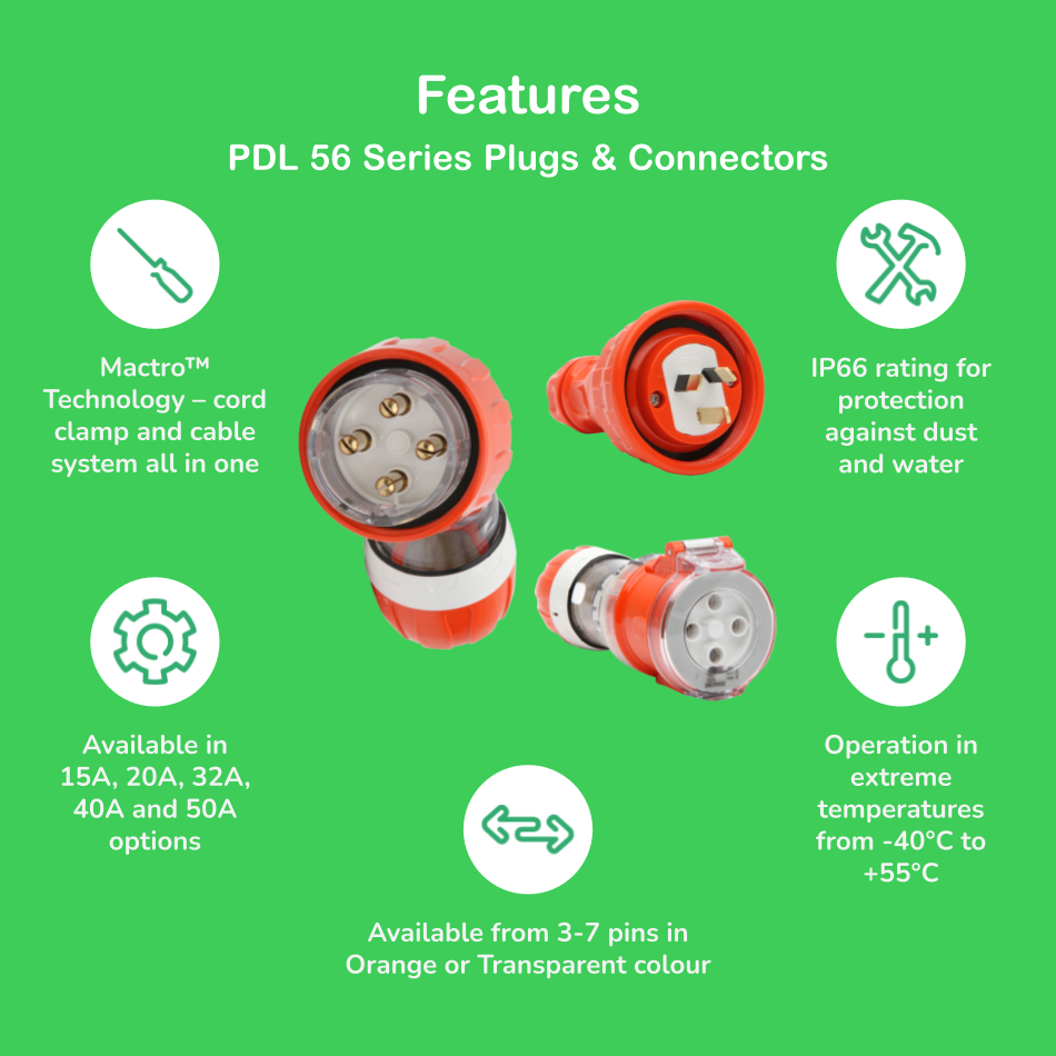 PDL56CR332 - PDL 56 Cord Connector 3Pin IP66 250V 32Amp - Orange