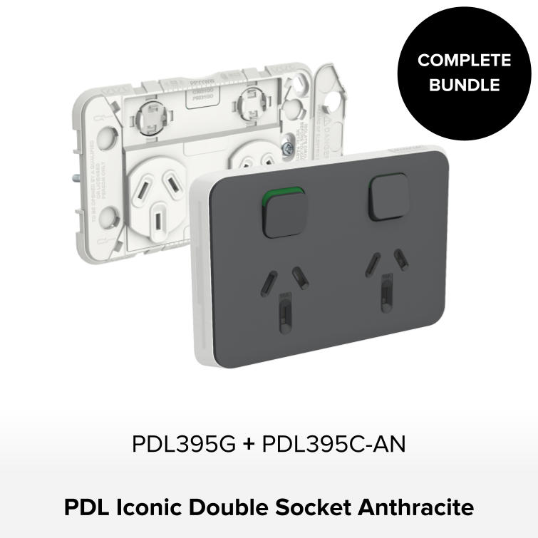 Bundle - PDL Iconic, 2 switch & 2 socket, Horizontal, 10 A + Skin ...