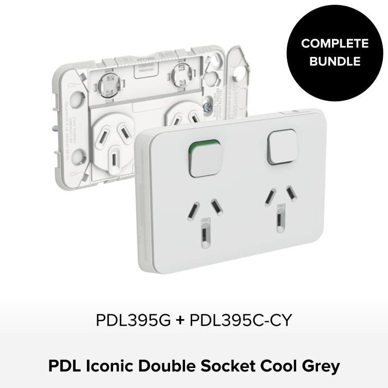 Bundle - PDL Iconic, 2 switch & 2 socket, Horizontal, 10 A + Skin ...