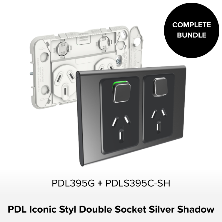 Bundle - PDL Iconic Styl, 2 switch & 2 socket, Horizontal, 10 A + Skin ...