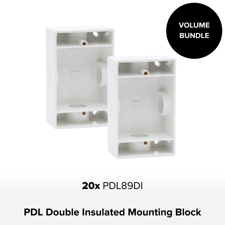 20 x PDL89DI - PDL Universal Mounting Block Double Insulated 44mm - White