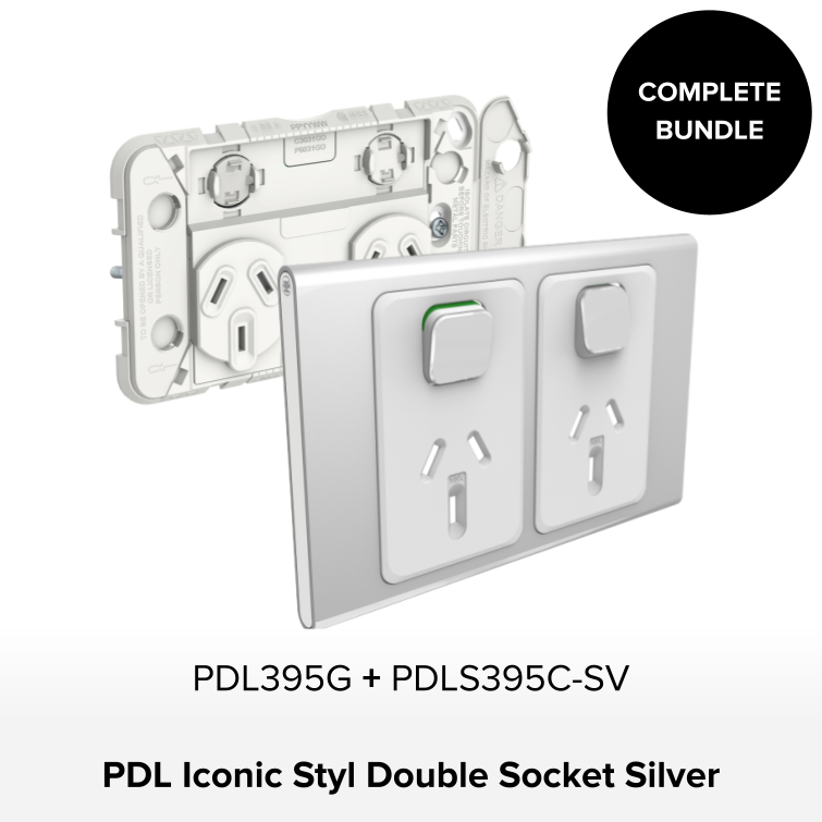 Bundle - PDL Iconic Styl, 2 switch & 2 socket, Horizontal, 10 A + Skin ...