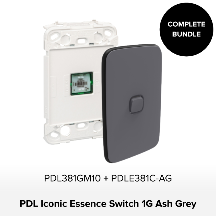 Bundle - PDL Iconic Essence Switch, 1 Gang - Ash Grey