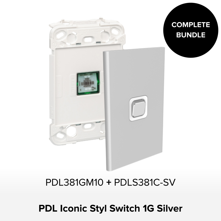 Bundle - PDL Iconic Styl Switch, 1 Gang - Silver